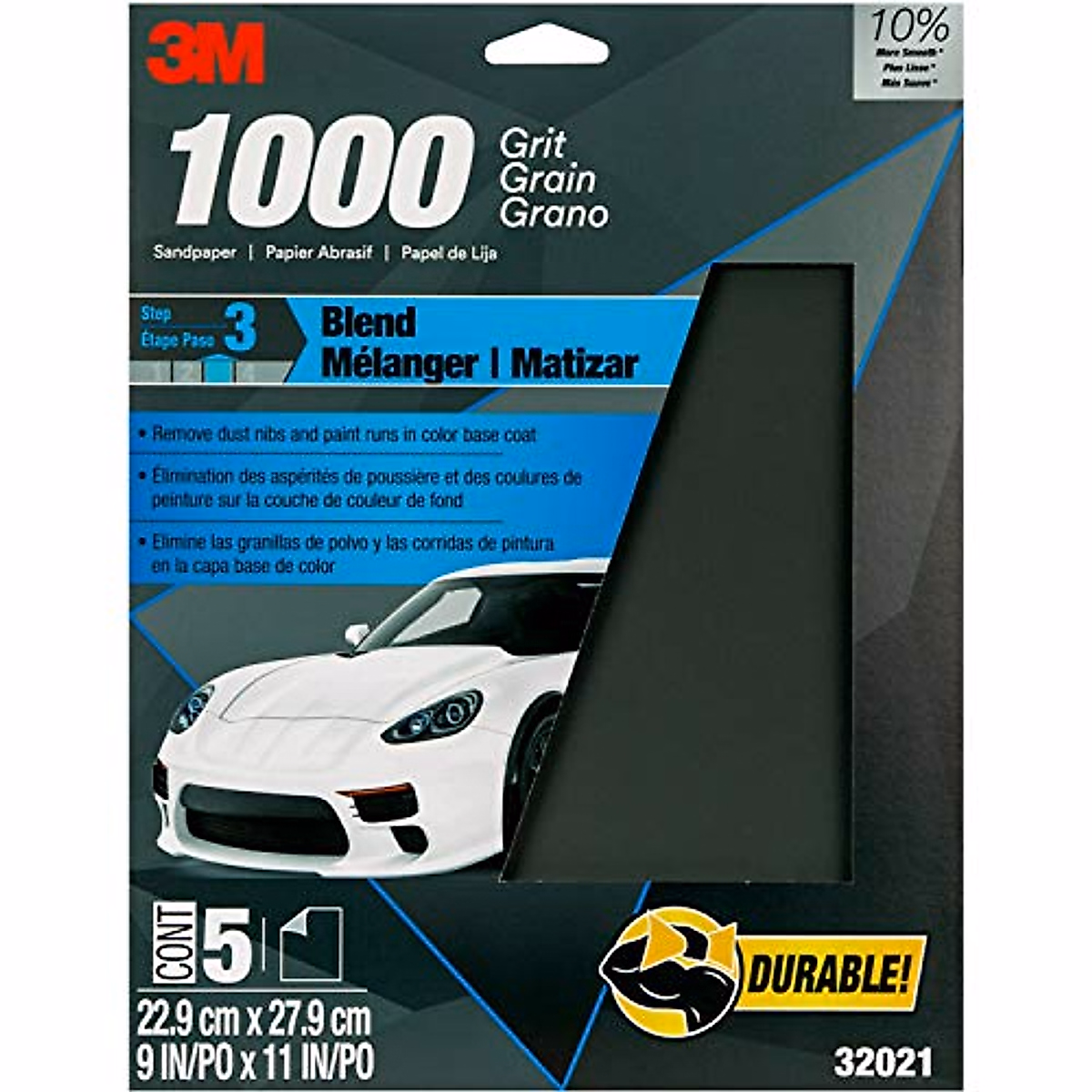 3M Wetordry Sandpaper, 32021, 1000 grit, 9 in x 11 in, 5 Sheets Per Pack