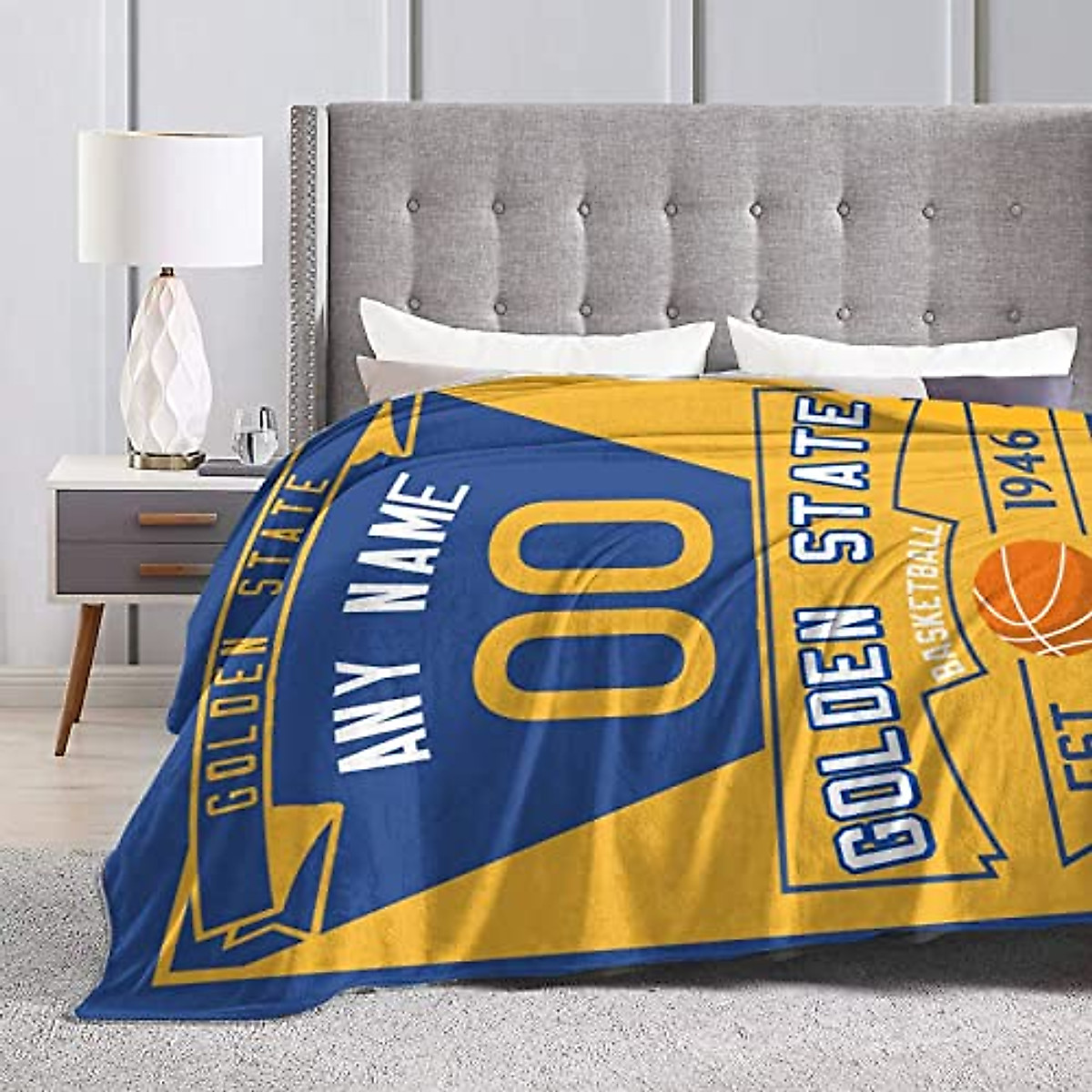 Custom Throw Blankets for Bed Personalized Basketball City Fans Gift Winter Summer Fleece Blanket Name and Number, 30"x40", 50"x60"