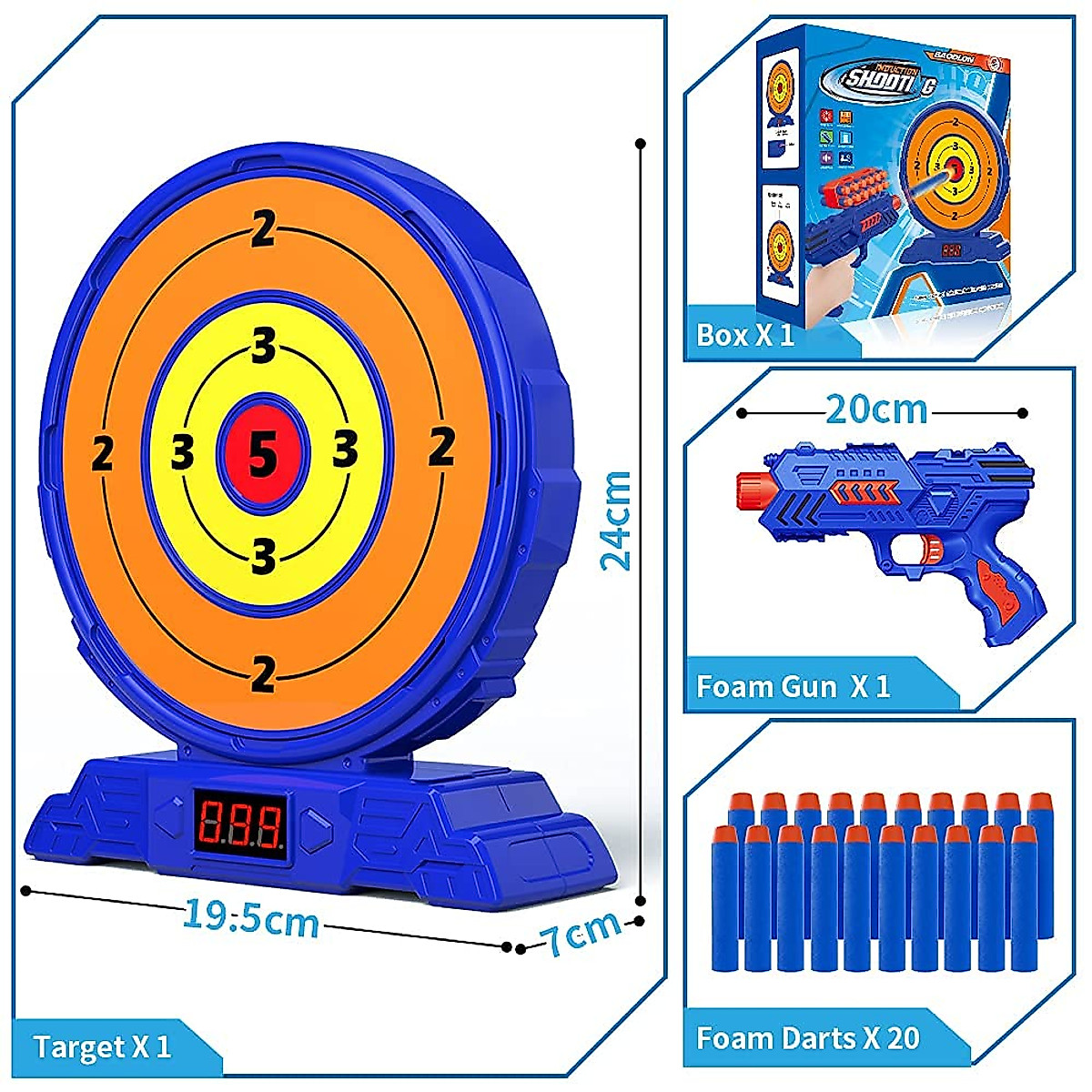 Shooting Game Toy for Age 5, 6, 7, 8, 9, 10+ Years Old Kids, Boys - Digital Shooting Targets with Foam Dart Toy Gun - Electronic Scoring Board Games for Kid - Ideal Gift - Compatible with Toy Gun