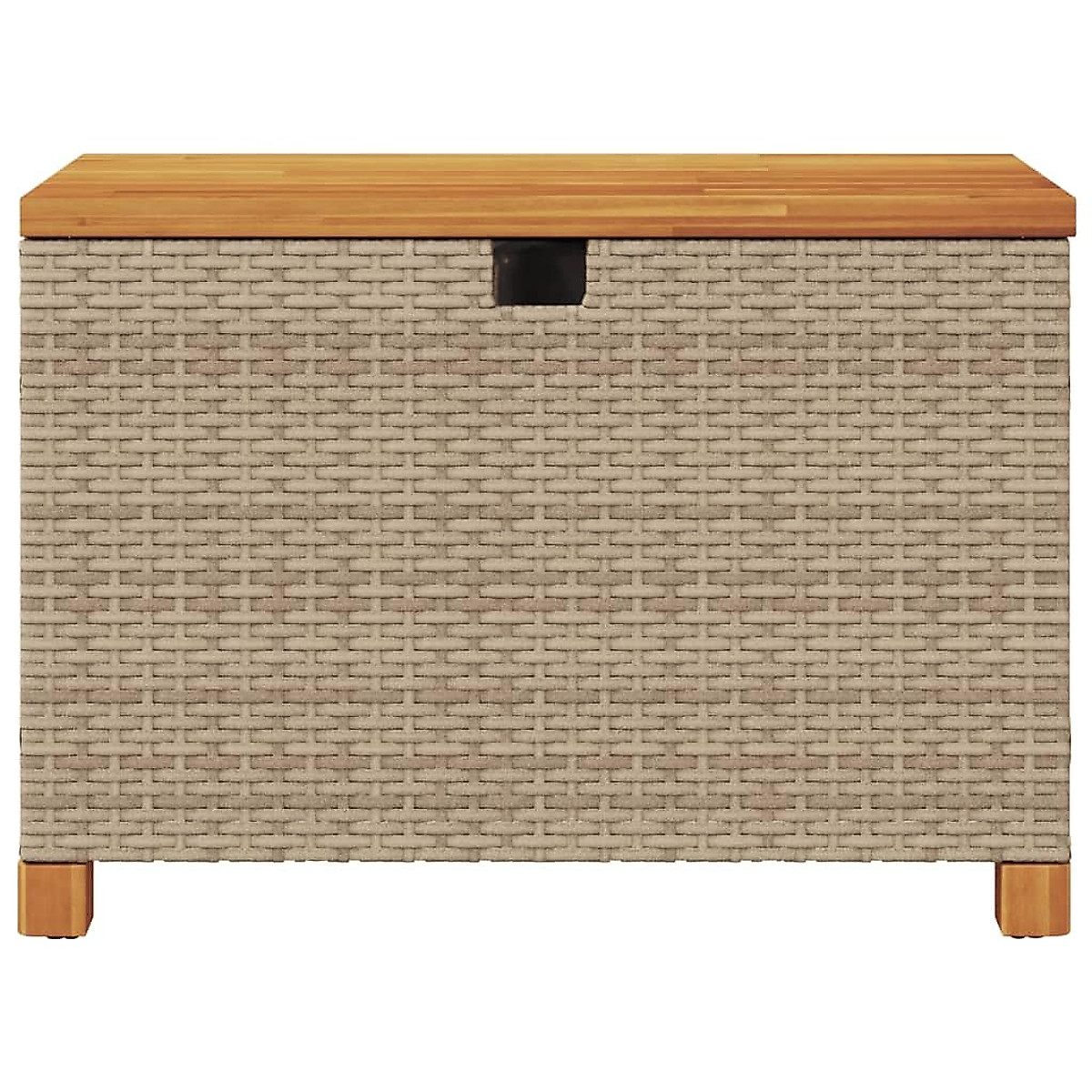 vidaXL Patio Storage Box with Lid Outdoor Cushion Bench Seat Beige PE Poly Rattan Acacia Wood – 31.5"x15.7"x18.9"