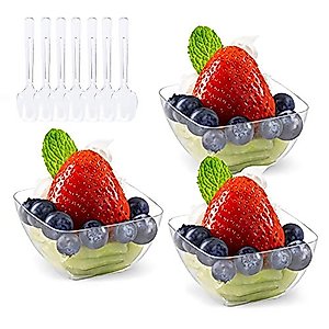 Kingrol 100 Ct Mini Dessert Cups with Spoons, 2 Ounce Appetizer Cups, Disposable Clear Bowls for Mousse, Puddings, Entrees, Sundaes - Perfect for Parties and Special Occasions