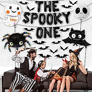 KatchOn, The Spooky One Balloons Set - Large, Pack of 28 | The Spooky One Birthday Decorations Boy | Scary Halloween Foil Balloons with 3D Black Halloween Bat Stickers | Halloween Birthday Decorations