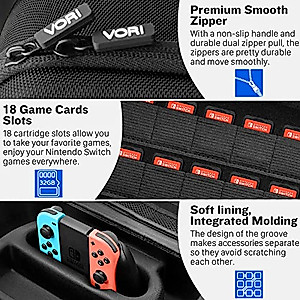 VORI Switch Carrying Case for Nintendo Switch and Switch OLED Model, Portable Full Protection Hard Shell Travel Storage Bag for Switch Console Pro Controller Accessories, Black
