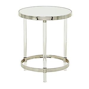 Deco 79 Acrylic Round Accent Table with Mirrored Glass Top, 19" x 19" x 23", Silver