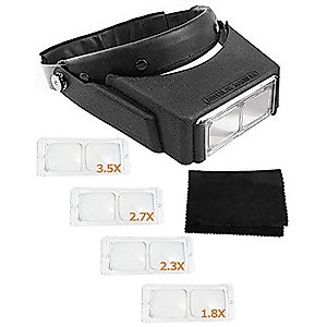 MagDepo Headband Magnifying Glass No Screw with 4 Replaceable Lenses & Cleaning Cloth Handsfree Magnifier Loupe Jewelry Visor for Work, Jewelry Making, Watch Repairing, and Craft