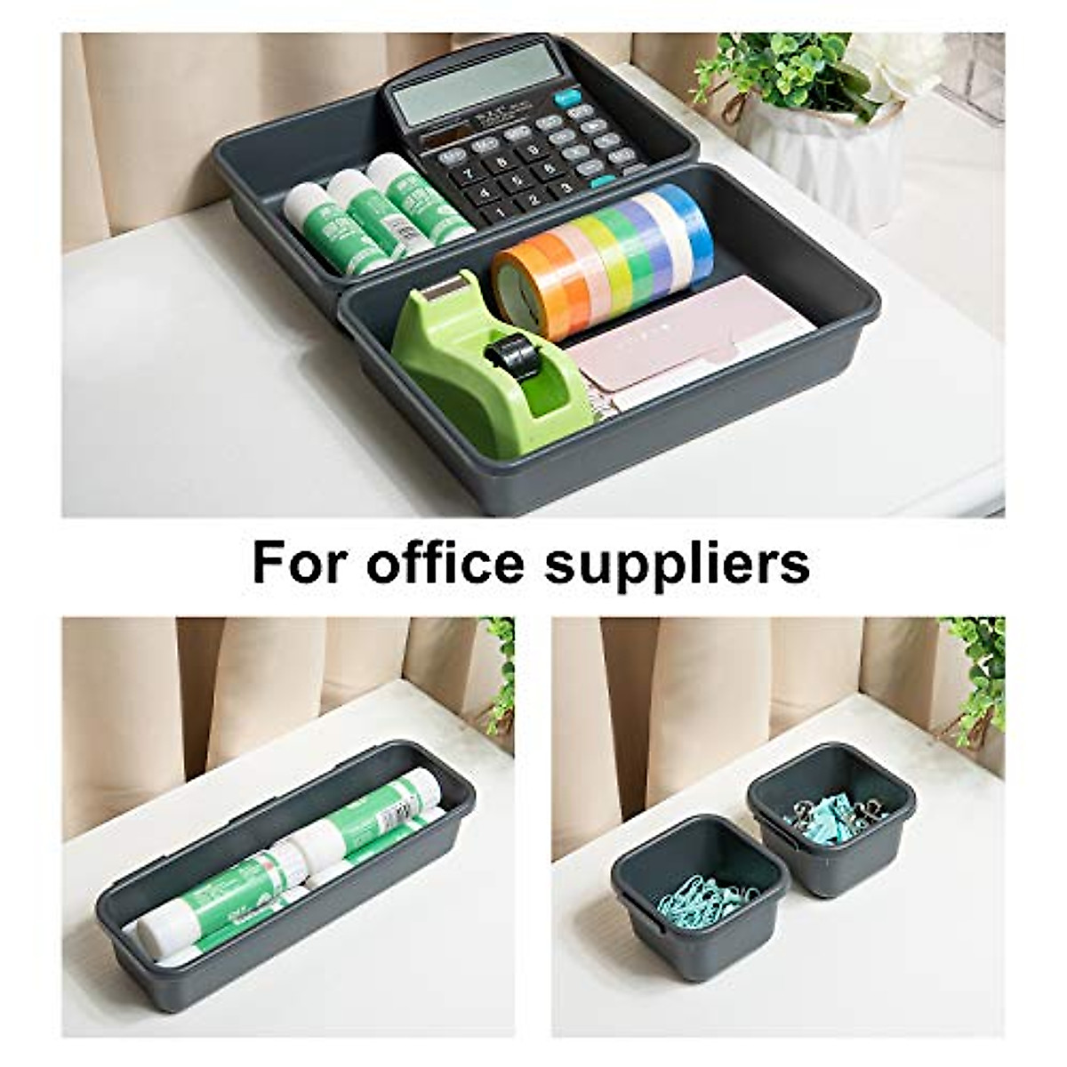 BYCY 18 Pcs Drawer Organizers Trays Set for Office Bathroom Dresser Interlocking Dividers Storage Bins Pack (18 Pieces Set)