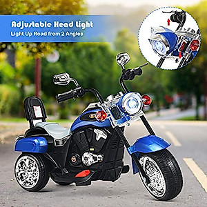 HONEY JOY Kids Motorcycle,6V Battery Powered Toddler Chopper Motorbike Ride On Toy w/Horn & Headlight, Foot Pedal, 3-Wheel Mini Electric Motorcycle for Kids, Gift for Boys Girls(Blue)