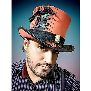 Steampunk Black Crusty Band Pink Leather Top Hat (Leather, XX-Large)