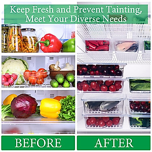 Meanplan Food Storage Containers for Fridge Plastic refrigerator Organizers with Removable Drain Plate and Lid Stackable Produce Containers to Keep Fruits, Vegetables, Meat (12 Packs)