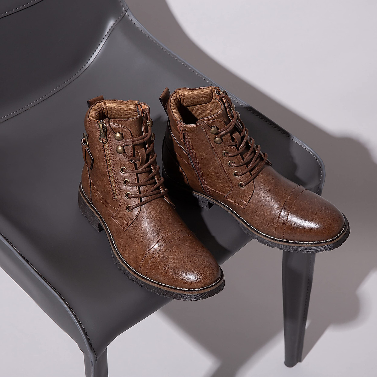 Vostey Men's Boots Casual Dress Boots for Men Brown Boots Mens Motorcycle Combat Ankle Boot (BMY678A dark brown 10)