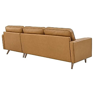 Pemberly Row 98" Modern Style Leather Sectional Sofa in Tan Finish