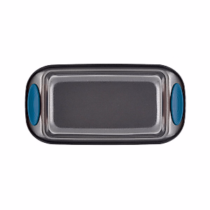 Rachael Ray Yum-o! Bakeware Oven Lovin' Nonstick Loaf Pan, 9-Inch by 5-Inch Steel Pan, Gray with Marine Blue Handles