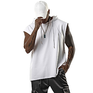Aixdir Hoodie Tank Top Sleeveless Hoodie Workout Shirts for Men Gym Hoodies White