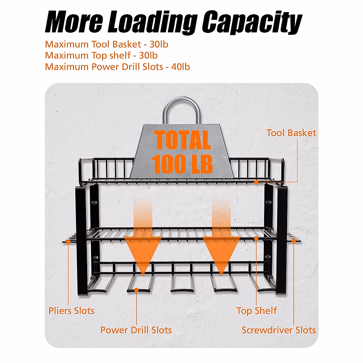 WellMall Power Tool Organizer Holder - Wall Mount Style for Power Tool Drill as Heavy Duty Tool Shelf & Tool Rack with Compact Packed with Color Box, Great Gift for Man