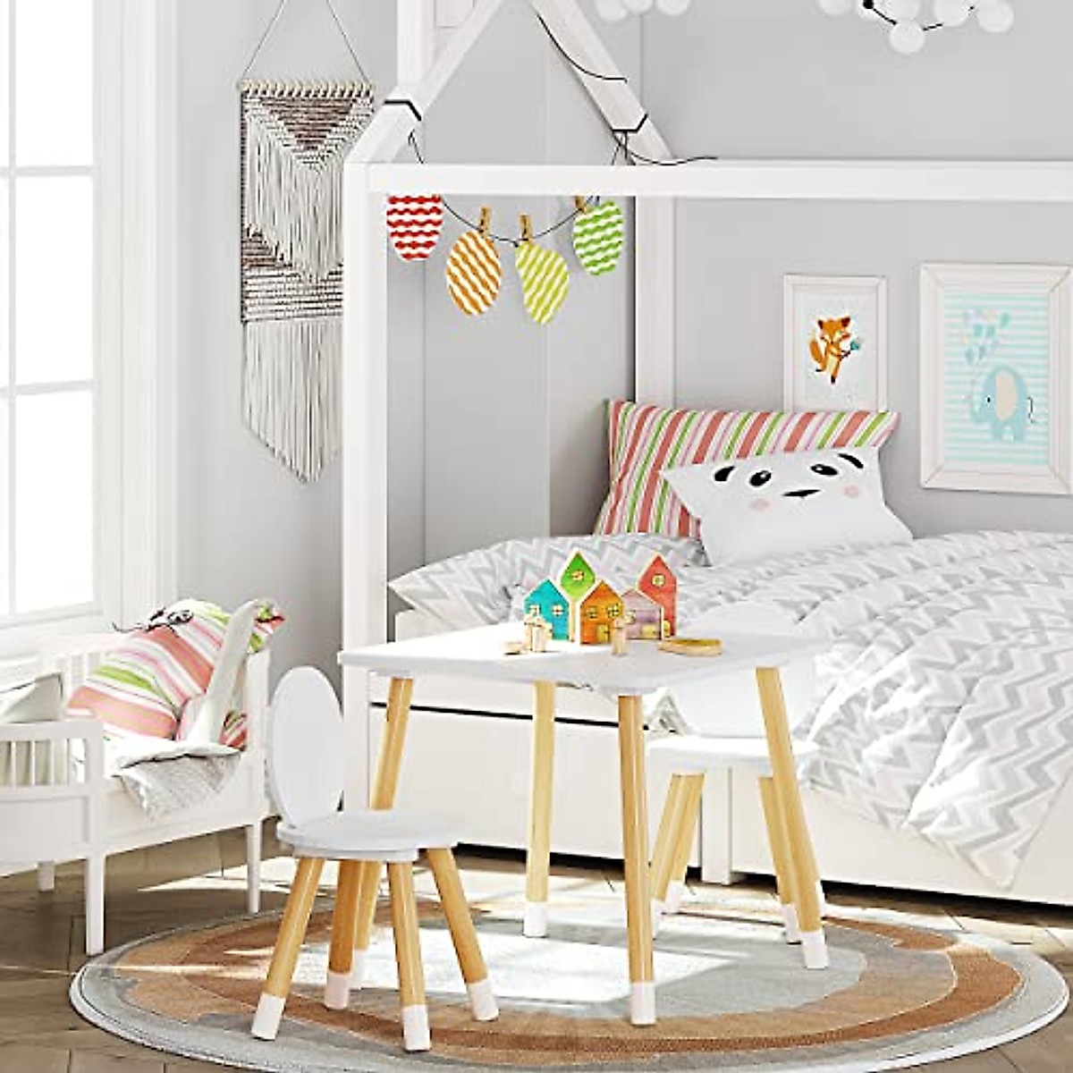 UTEX Kids Table with 2 Chairs Set for Toddlers, Boys, Girls, 3 Piece Kiddy Table and Chairs Set, White