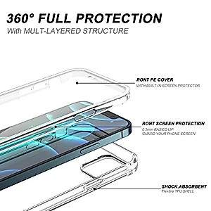 SURITCH Compatible with iPhone 12 Pro Max Clear Case,[Built in Screen Protector] Full Body Protective Shockproof Bumper Rugged Cover for iPhone 12 Pro Max 6.7 Inch (Clear)