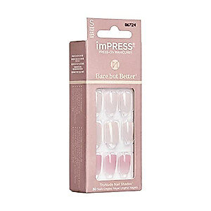 KISS imPRESS Press-On Nails Bare But Better Manicure Set, Nude False Nails , 'Effortless Finish', 30 Chip-Proof Fake Nails