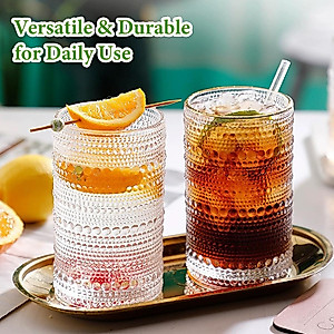 Hlukana Vintage Hobnail Drinking Glasses Set of 8, 12 oz Highball Glasses & 10 oz Cocktail Glasses Set, Kitchen Water Glasses Cup, Bar Tumbler Glassware Set for Beer, Juice, Cocktail, Whiskey, Milk