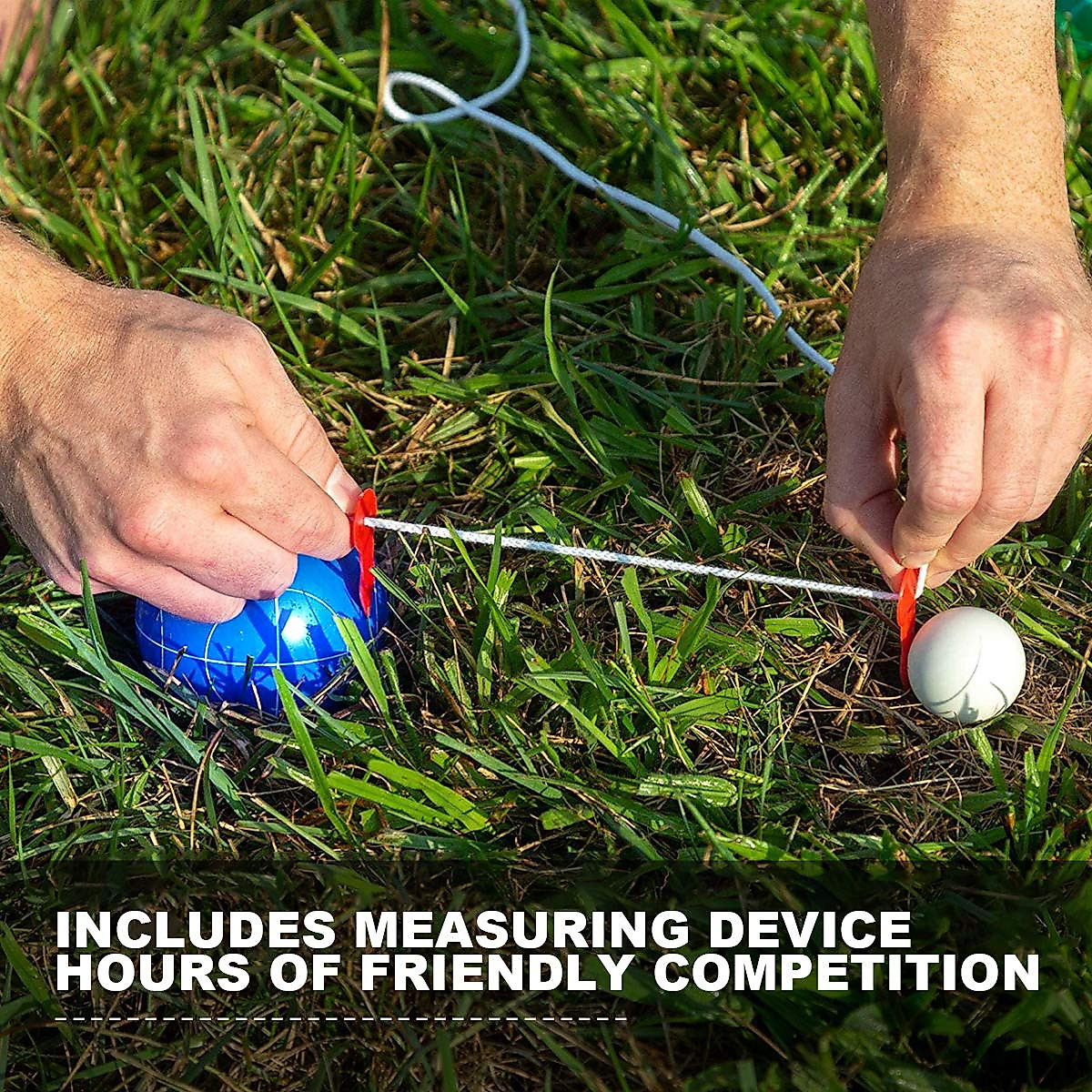 VSSAL Bocce Balls Sets 90mm for Family Backyard Bocci Games Beach Lawn Yard Kids, Set of 8 Polyresin Bochie Ball, 1 Pallino, Carrying Bag, Measuring Rope (Green/Yellow/Red/Blue, 2-8 Players)