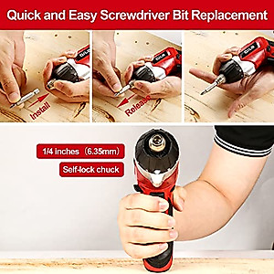 QILA Cordless Screwdriver, Screw Gun 4V Electric Screwdriver Set with Bright LED Light & Flashlight, 28 Accessory Kit & Chrger in Carrying Case, 4N.m Screw Gun, 10+1 Torque Setting, 2 Position Handle