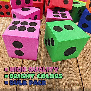 Foam Dice for Kids, Bulk Set of 48, 1.5 Inch Large Foam Dice Set in Assorted Colors, Great as Foam Dice for Classroom, Casino Party Decorations, and Colored Dice for Board Games