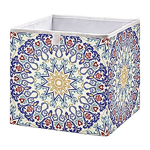 Kigai Floral Mandala Fabric Storage Bin 11" x 11" x 11" Cube Baskets Collapsible Store Basket Bins for Home Closet Bedroom Drawers Organizers
