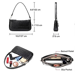 Small Shoulder Bags for Women Retro Classic Tote Purse Handbag Crocodile Pattern Clutch, Coffee
