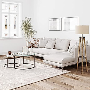 Nathan James Stella Round Modern Nesting Coffee Set of 2, Stacking Living Room Accent Tables, Rustic Oak/Gunmetal/Clear Glass