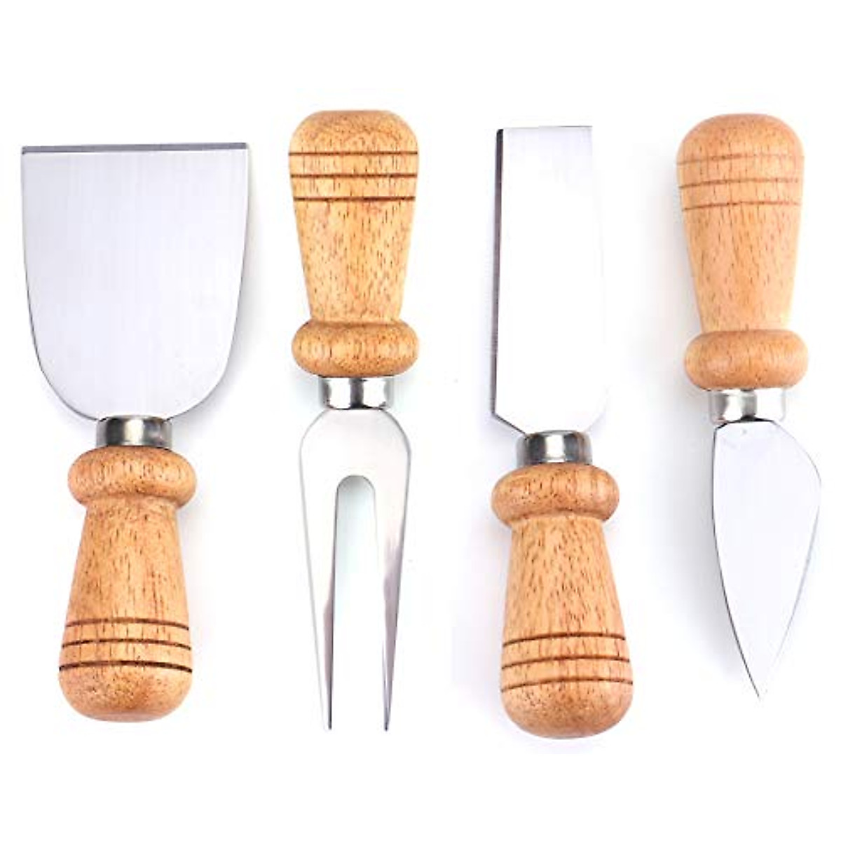 Bekith 8 Pieces Set Travel Cheese Knives with Wood Handle, Stainless Steel Cheese Slicer Cheese Cutter, 2 Cheese Knife, 2 Cheese Shaver, 2 Cheese Fork and 2 Cheese Spreader