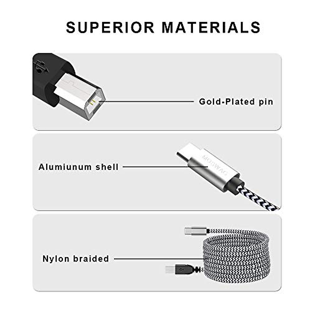 MOSWAG 6.6FT/2M USB C Printer Cable Type C to USB MIDI Cable for Samsung Huawei Laptop MacBook to Midi Controller,Midi Keyboard,Printer Scanner,Audio Interface Recording and More