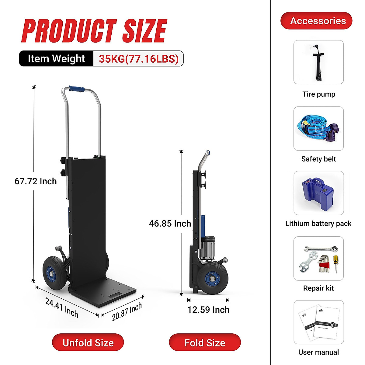 XSTO Heavy Duty Stair Climbing Hand Trucks 550lbs Capacity, Electric Dolly with Back Board Powered Stair Climbing Cart 480W Carbon Steel Frame, Adjustable Handle Stair Climber Trolley(ZW4250)