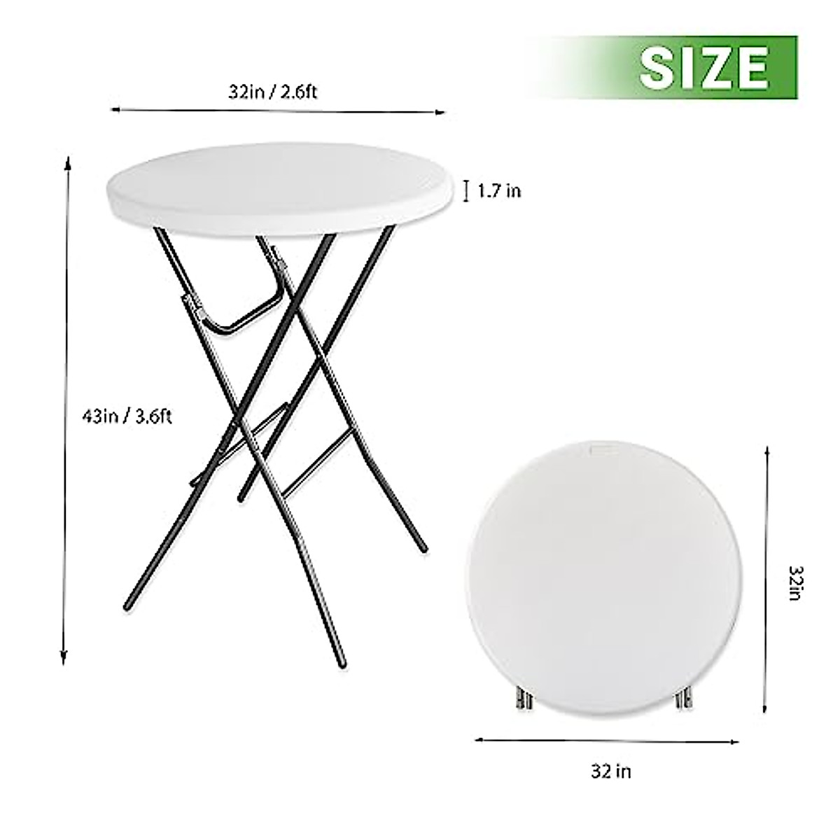 Gnomiya 32in High Top Table, Cocktail Table Granite White, Portable Bar Height Folding Table with Removable Legs, Indoor Outdoor Pub Table for Party, Wedding, Events, Commercial
