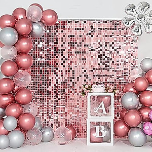 Tainrunse Sparkling Rectangle Backdrop Foil Fringe Curtain Shimmering Metallic for Durable Party Wall Decoration Reflective Pet Background with Self-Adhesive Rose Gold