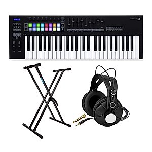 Novation Launchkey 49 MK3 49 Key USB MIDI Keyboard Controller Bundle with Headphones and Keyboard Stand (3 Items)