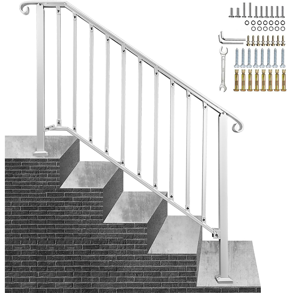 Zwinz Adjustable Handrails for Outdoor Steps, Handrail Picket #4 Fits 4 or 5 Steps, Mattle Wrought Iron Handrail, Stair Rail with Installation Kit for Outdoor Steps
