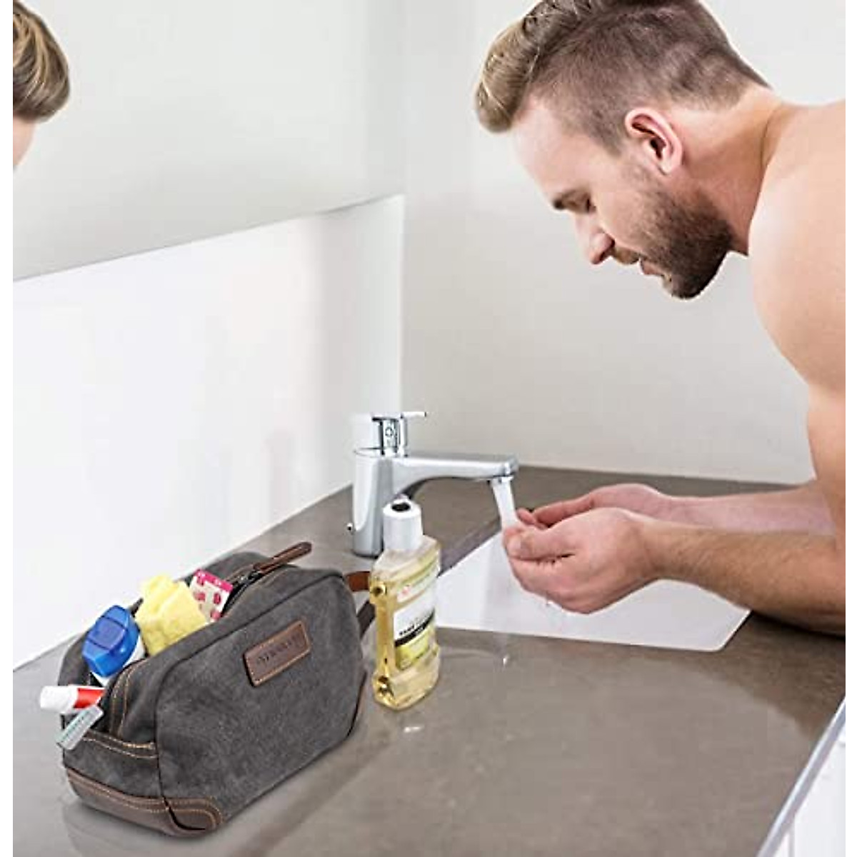 emissary Travel Toiletry Bag for Men, Leather and Canvas Toiletry Bags, Dopp Kit for Men, Travel Bathroom Bag Men's Shaving Kit, Travel Kit Small Bag for Men, Shaving Bag for Travel Accessories (Gray)