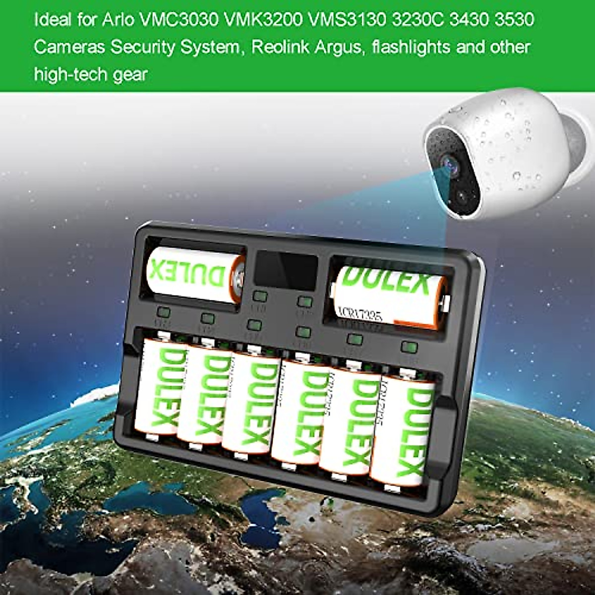 Arlo Batteries Rechargeable 123A and Charger 20 Pack [ ICR17335 NiMH Battery Replace 3V CR123A Batteries ] for Arlo Cameras, Alarm System, LED Flashlight