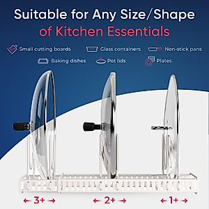 Better Things Home 12+ Expandable Pan and Pot Lid Organizer Rack for Cabinet, Pot Lid Holder Pot Organizers Inside Cabinet, Pots and Pans Organizer Under Cabinet (Off White, LID ORGANIZER)