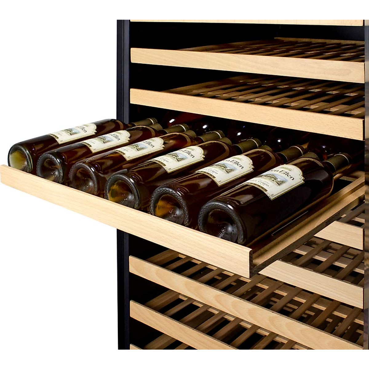 Summit Appliance SWC1926B 24" Wide Single Zone Wine Cellar For Built-In or Freestanding Use with Glass Door with Stainless Steel Trim, Digital Thermostat, Wooden Shelving and Factory-Installed Lock