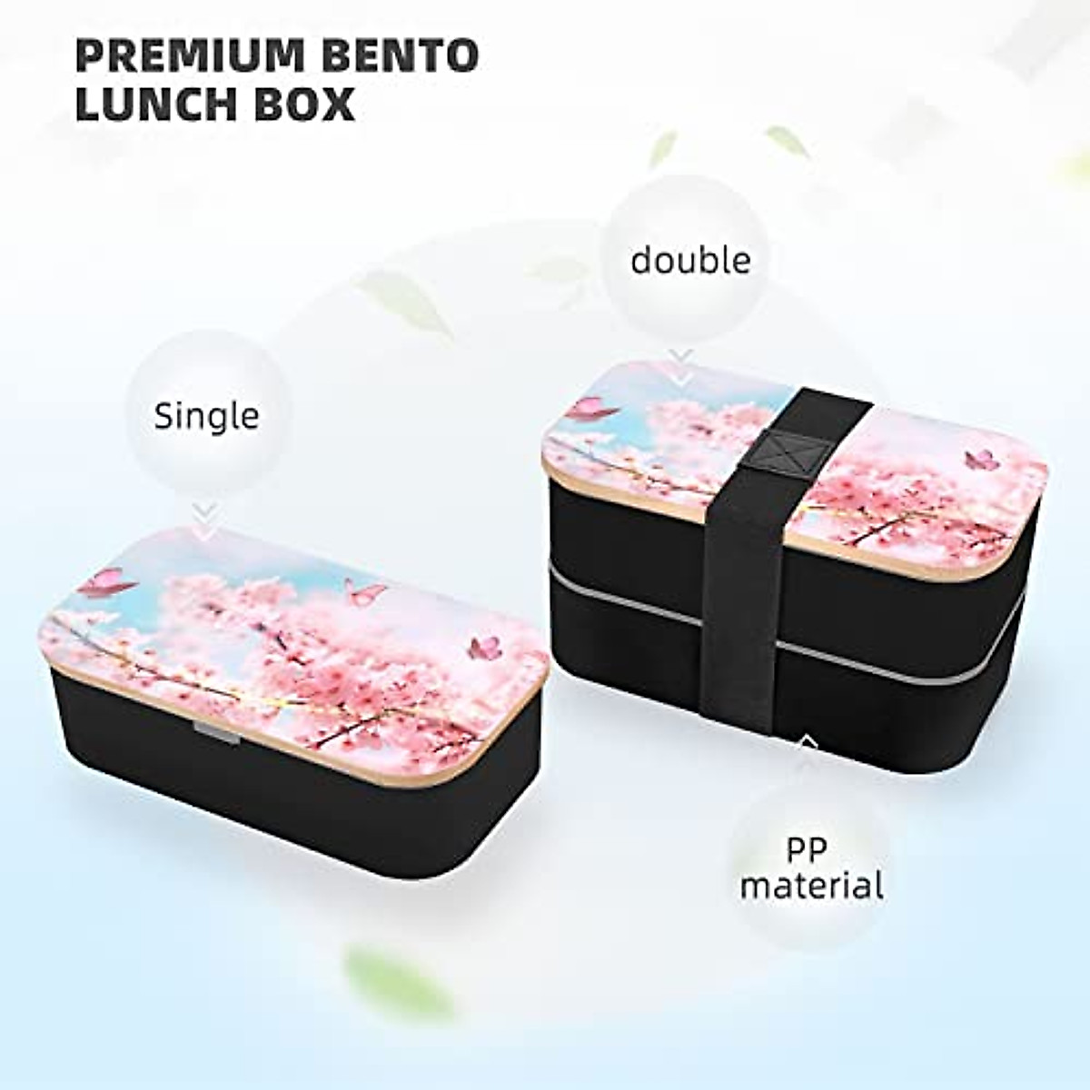 KOOLR Pink Sakura Print Bento Box Adult Lunch Box With 2 Compartments Stackable For Work Picnic Leak Proof Bento Box