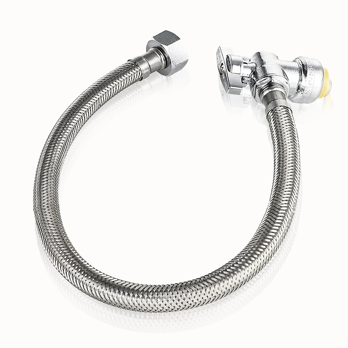 1-Pack GUOFIS Stainless Steel Braided Flexible Faucet Connector,1/2" Nominal Push-fit Angle Stop Valve x 1/2" FIP, 18-Inch Length Faucet Supply Line Hose