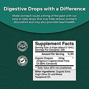 Oregano Oil Organic Liquid Drops - Super Concentrated USDA Organic Oil of Oregano Drops for Immune Support and Digestive Health - Vegan Non GMO 100% Pure Oregano Oil Drops for Adults and Kids