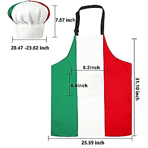 Syhood 4th of July Chef Hat and Apron for Women Men Italian Stripes Solid Baking Fabric Cooking Apron for Home Kitchen (Red-White-Green Pattern)