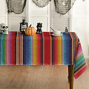 Horaldaily Mexico Tablecloth 60x84 Inch Rectangular, Halloween Cinco De Mayo Fiesta Colorful Stripes Washable Seasonal Table Cover for Party Picnic Dinner Decor