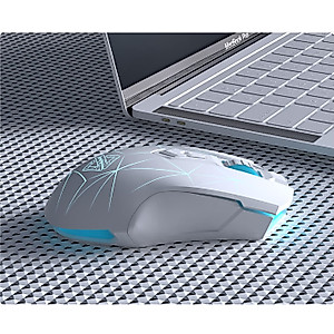 AJ52PRO Watcher 2.4G Wireless/ Bluetooth 5.0/ Wired Gaming Mouse, 10000 DPI, Programmable 7 Buttons, Ergonomic LED Backlit USB Gamer Mice Computer Laptop PC, for Windows Mac Linux OS, Star White