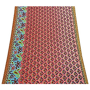 Peegli Women's Vintage Red Floral Saree Indian Crepe Silk Sari 5 Yards DIY Fabric