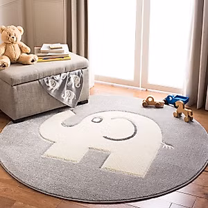 SAFAVIEH Carousel Kids Collection 5'3" Round Grey/Ivory CRK165B Elephant Nursery Playroom Area Rug