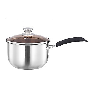Stainless Steel Saucepan 2.5 Quart, UNOSCHRIM Milk Cooking Pot, Small Sauce Pot with Glass Lid and Bakelite Handle, Multipurpose Small Pots for Cooking Vegetables, Meat, Milk, All Stoves Compatible