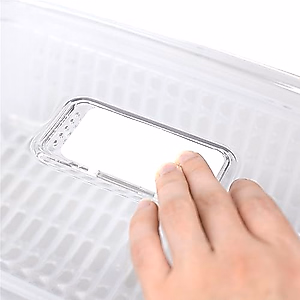 Home Basics Clear Fruit and Vegetable Fridge Storage Container Medium Produce Saver with Lid and Removable Colander | Adjustable Air Vent on Lid