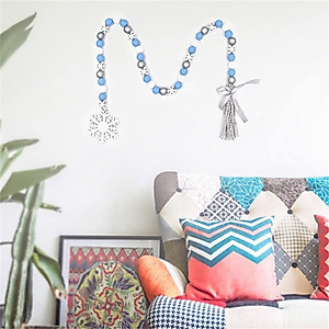IAMAGOODLADY Christmas Decorations,Christmas Snowflake Wood Bead Garland with Tassels,Rustic Farmhouse Tiered Tray Holiday Decorations,Blue and White Wooden Bead with Jute Rope Plaid Tassel